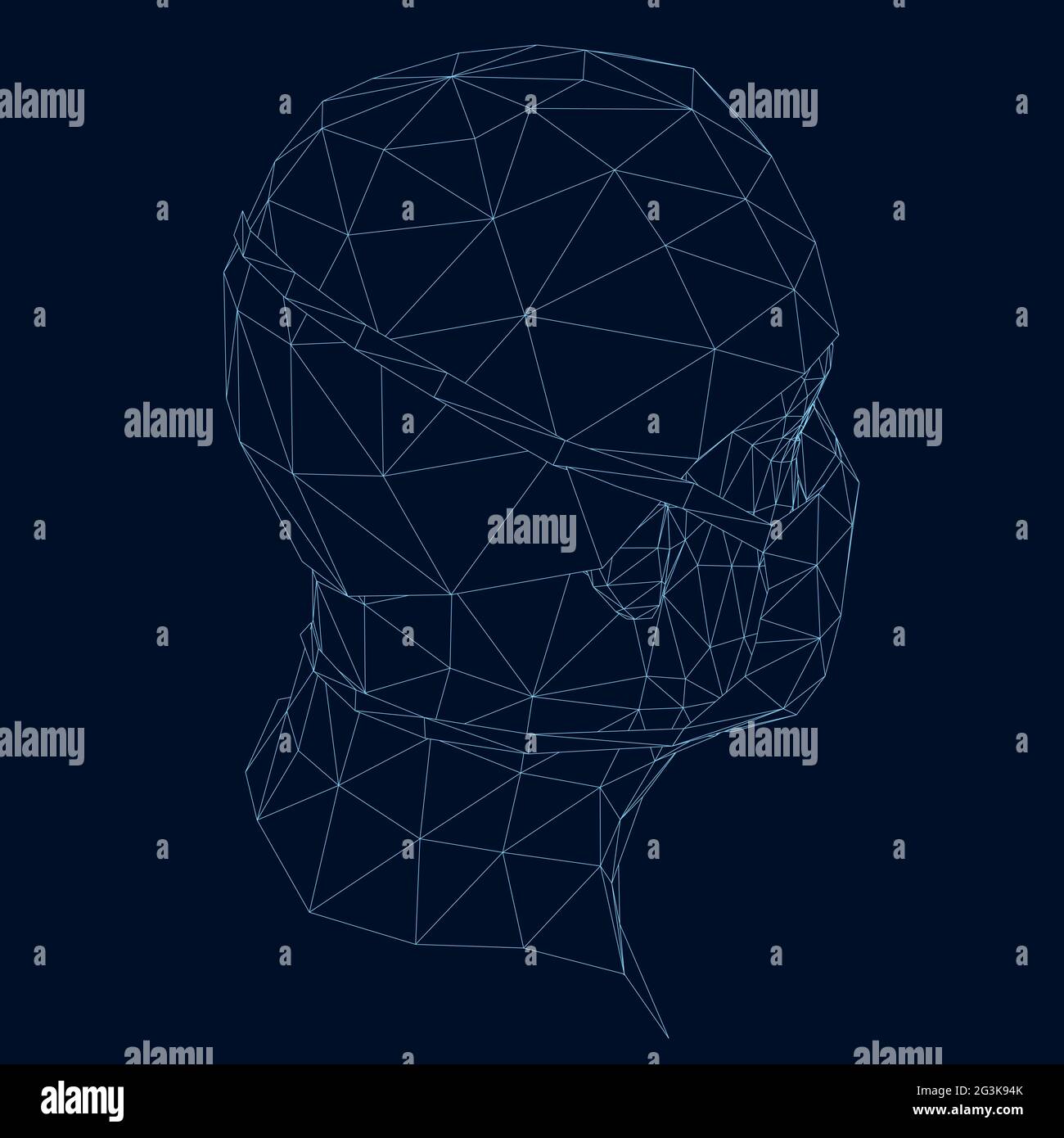 Wireframe of a human head in a protective mask. 3D. Vector illustration ...