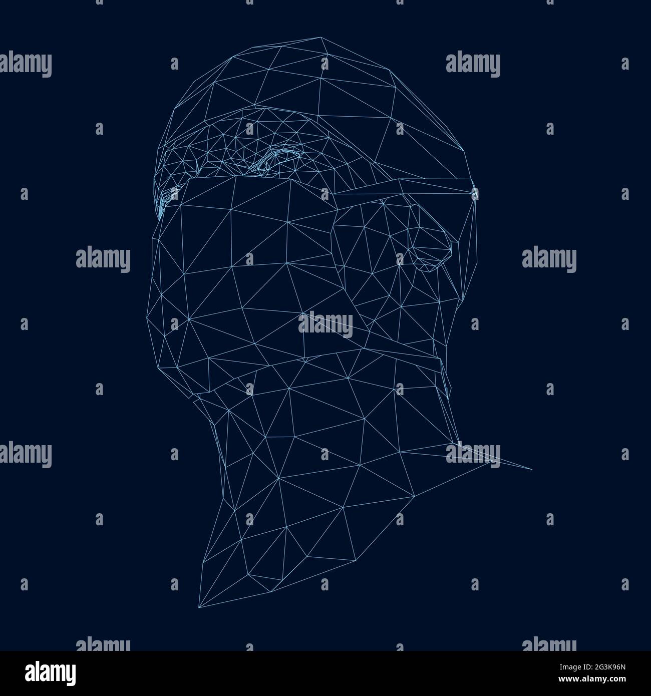 Wireframe of a human head in a protective mask. 3D. Vector illustration ...