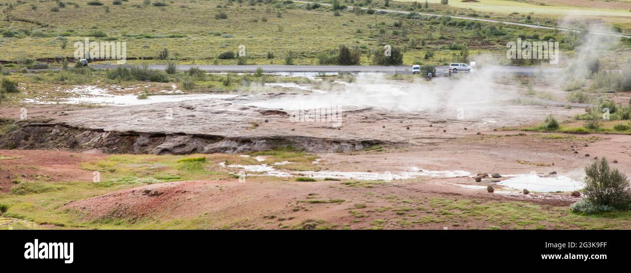 Geothermally active valley of Haukadalur Stock Photo - Alamy