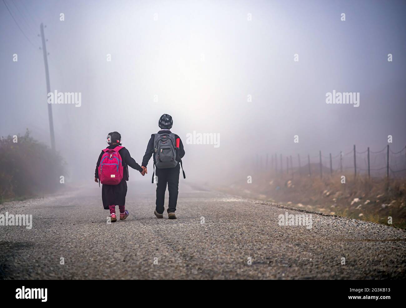 Walking to school in the fog hi-res stock photography and images - Alamy
