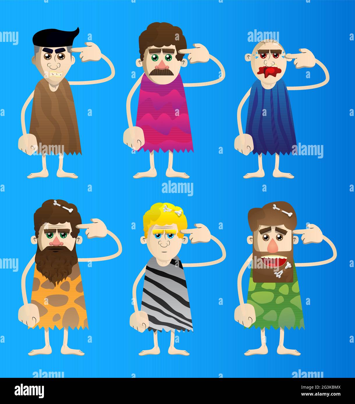 Cartoon prehistoric man puting an imaginary gun to his head. Vector ...