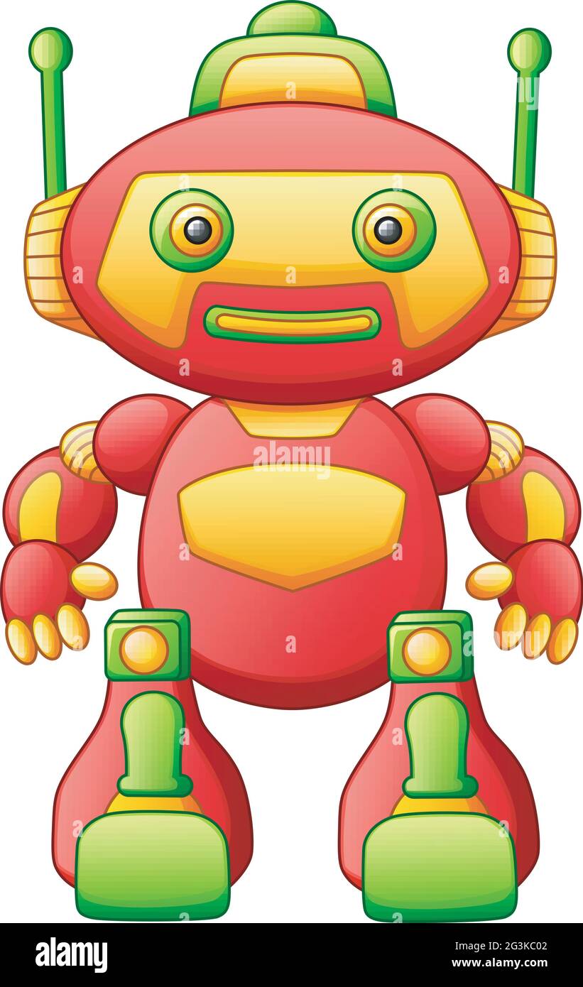 Colorful toy cartoon robot isolated on white background Stock Vector ...
