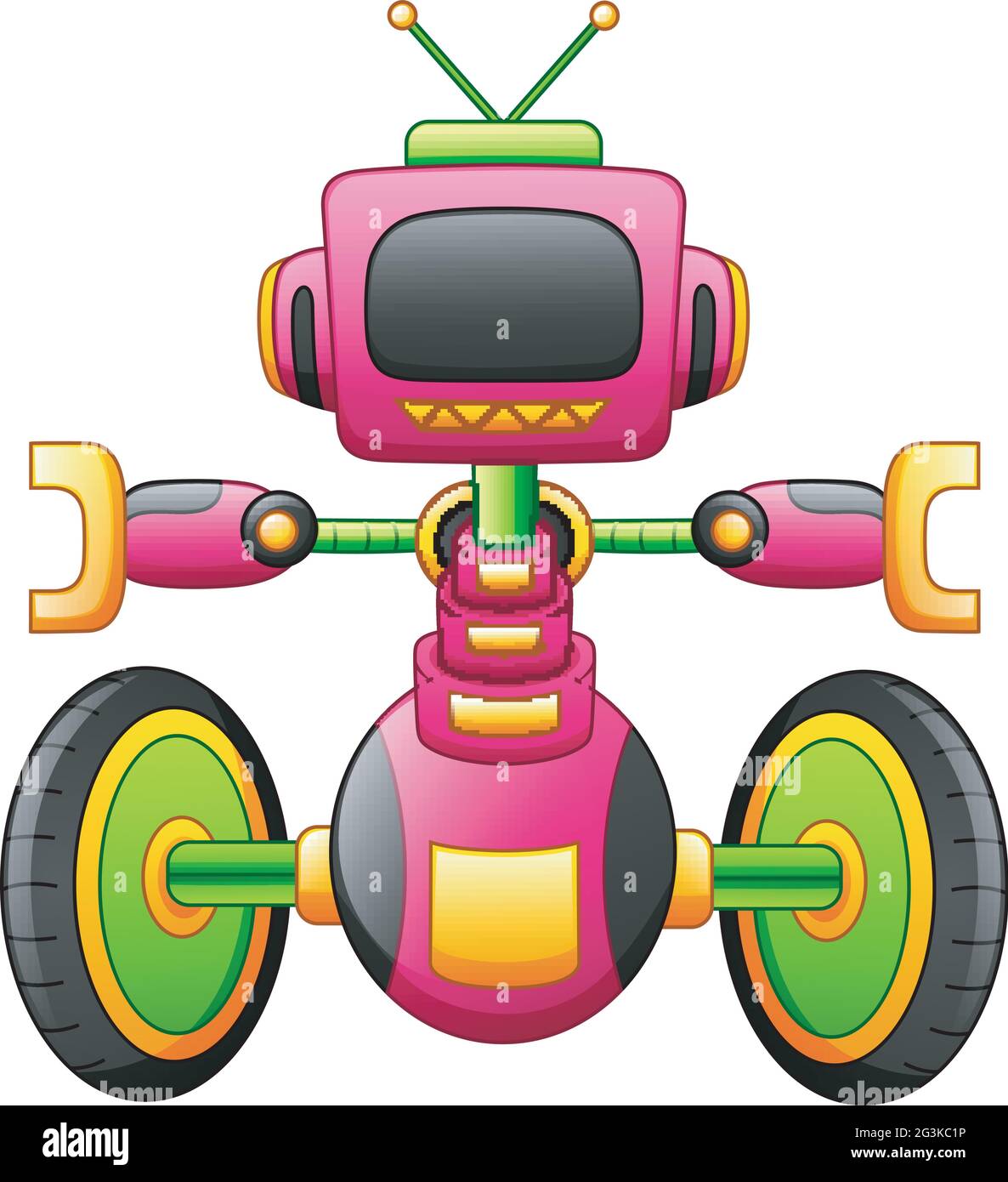 Cute cartoon robot character with two-wheel isolated on white ...