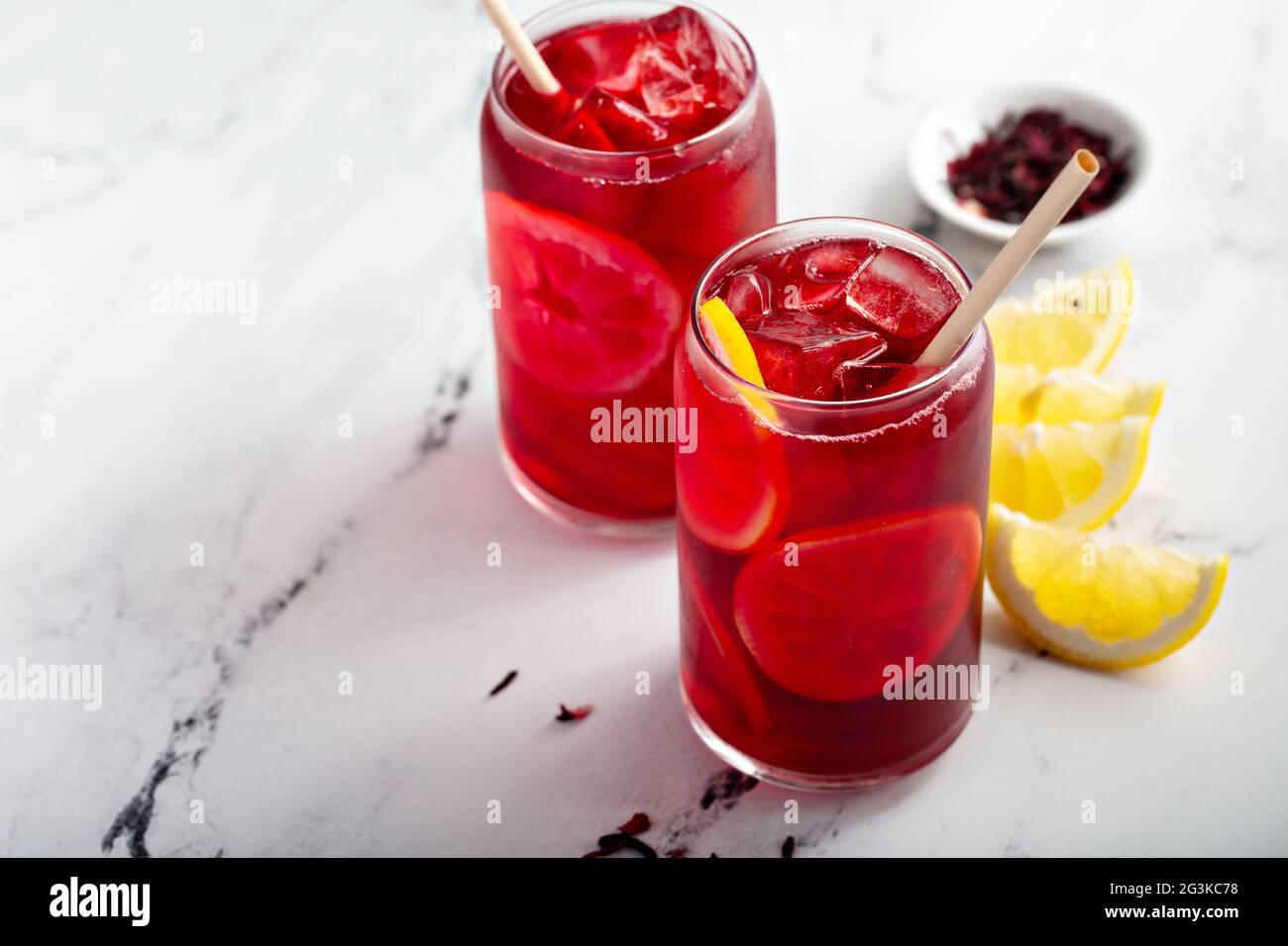Lemon hibiscus tea served cold with ice Stock Photo - Alamy