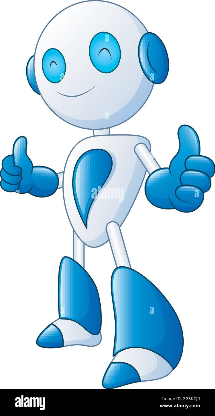 Cute cartoon robot smile and giving thumbs up on white background Stock ...