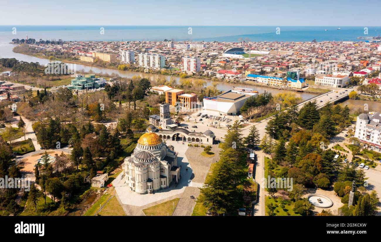 View from drone of Georgian city of Poti with Cathedral Stock Photo - Alamy