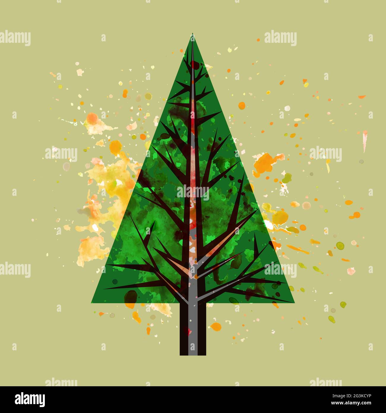 Illustration of abstract watercolor pine tree Stock Photo - Alamy