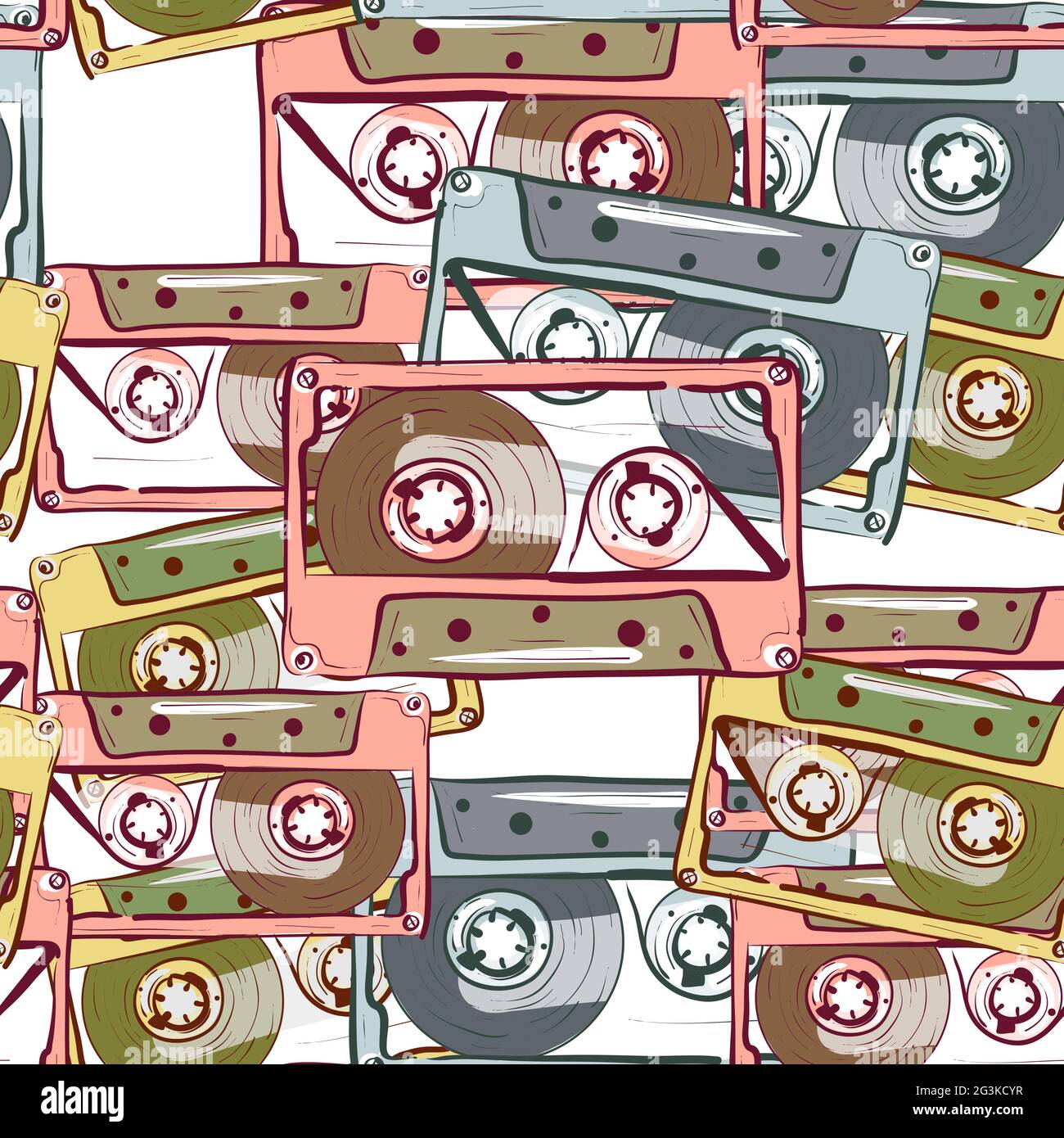 Illustration of seamless pattern with vintage audio cassette Stock ...