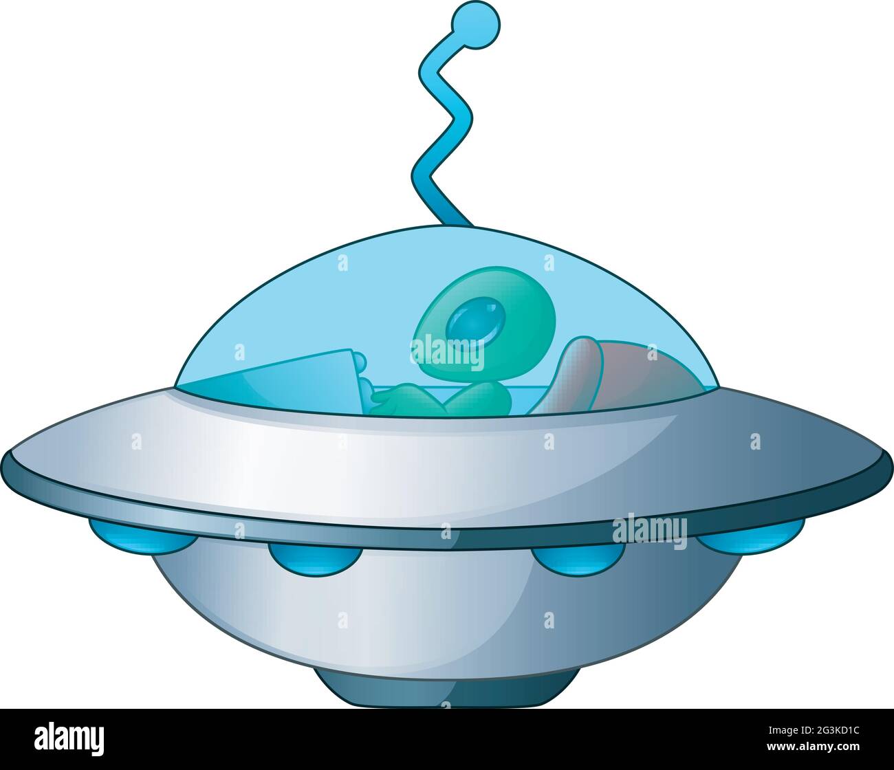 UFO spaceship with green alien on white background Stock Vector Image ...