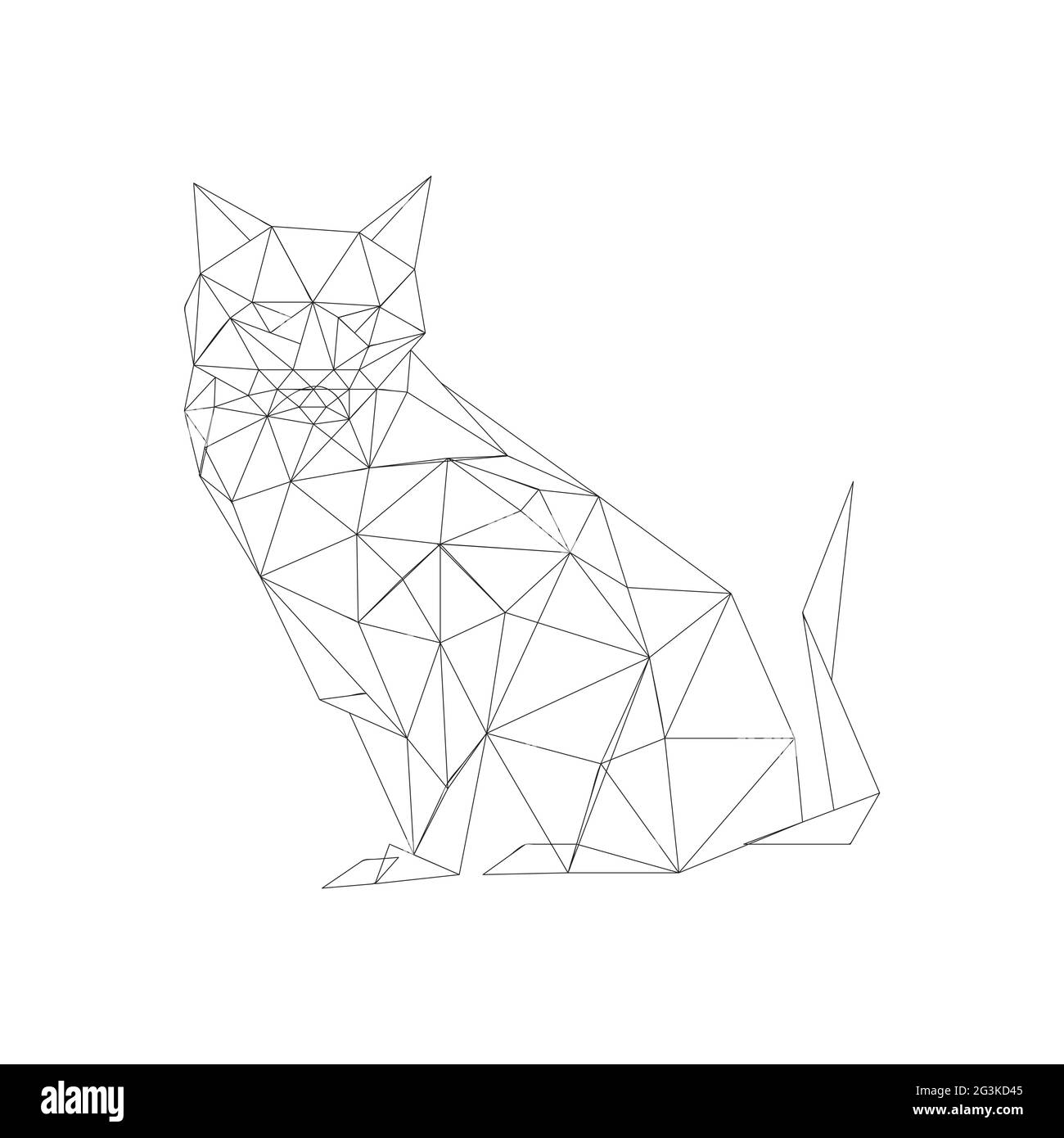Illustration of outlined origami cat Stock Photo - Alamy