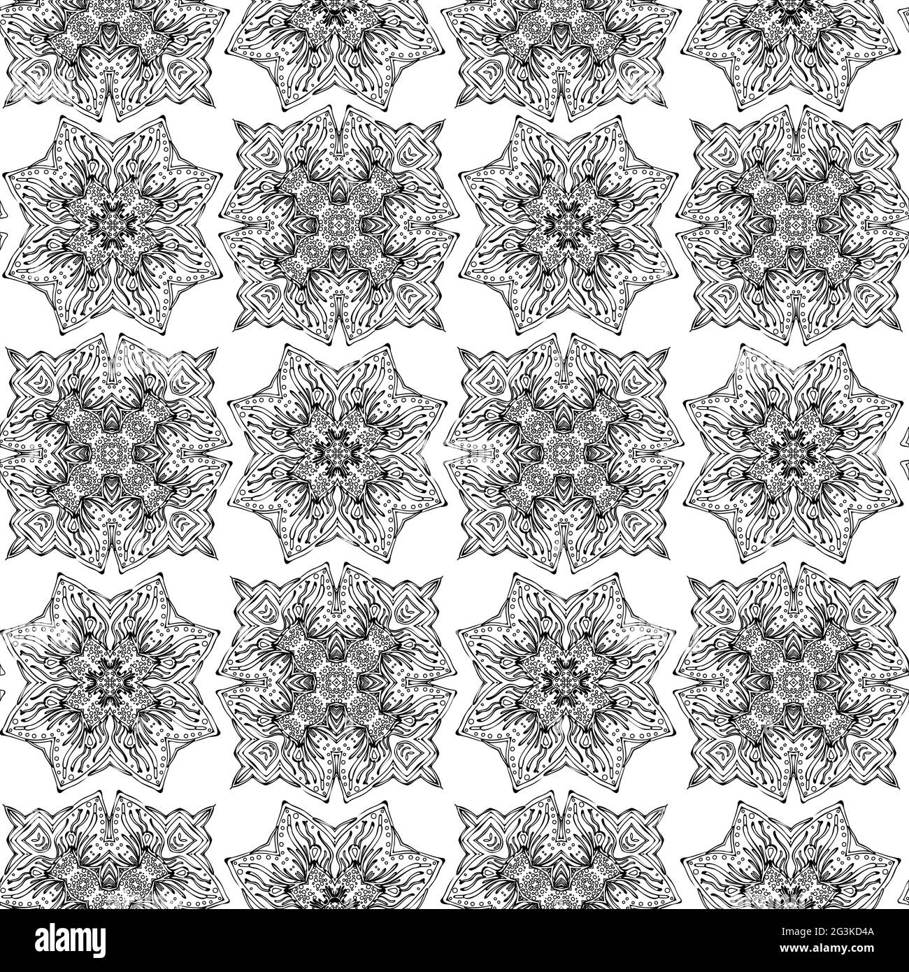 Illustration of abstract seamless pattern with monochrome floral design ...