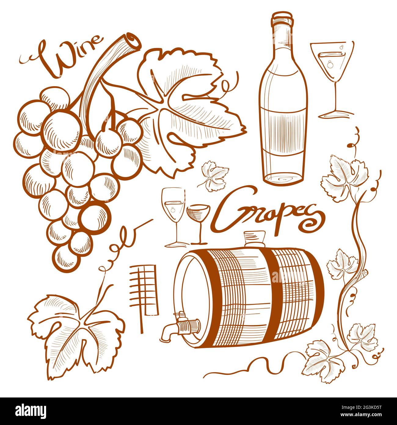 Illustration of doodle wine set Stock Photo - Alamy