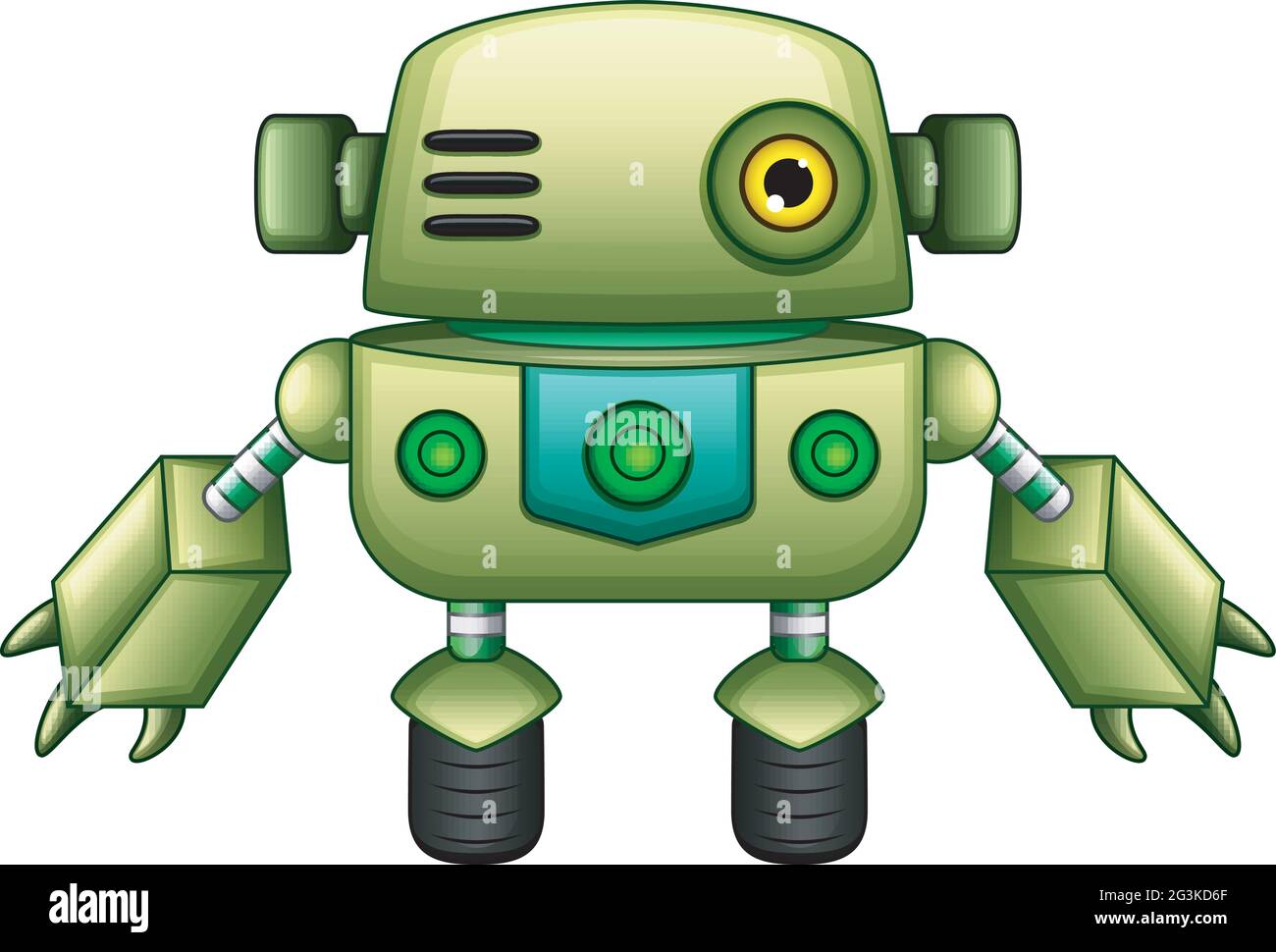 Green robot cartoon isolated on white background Stock Vector Image ...