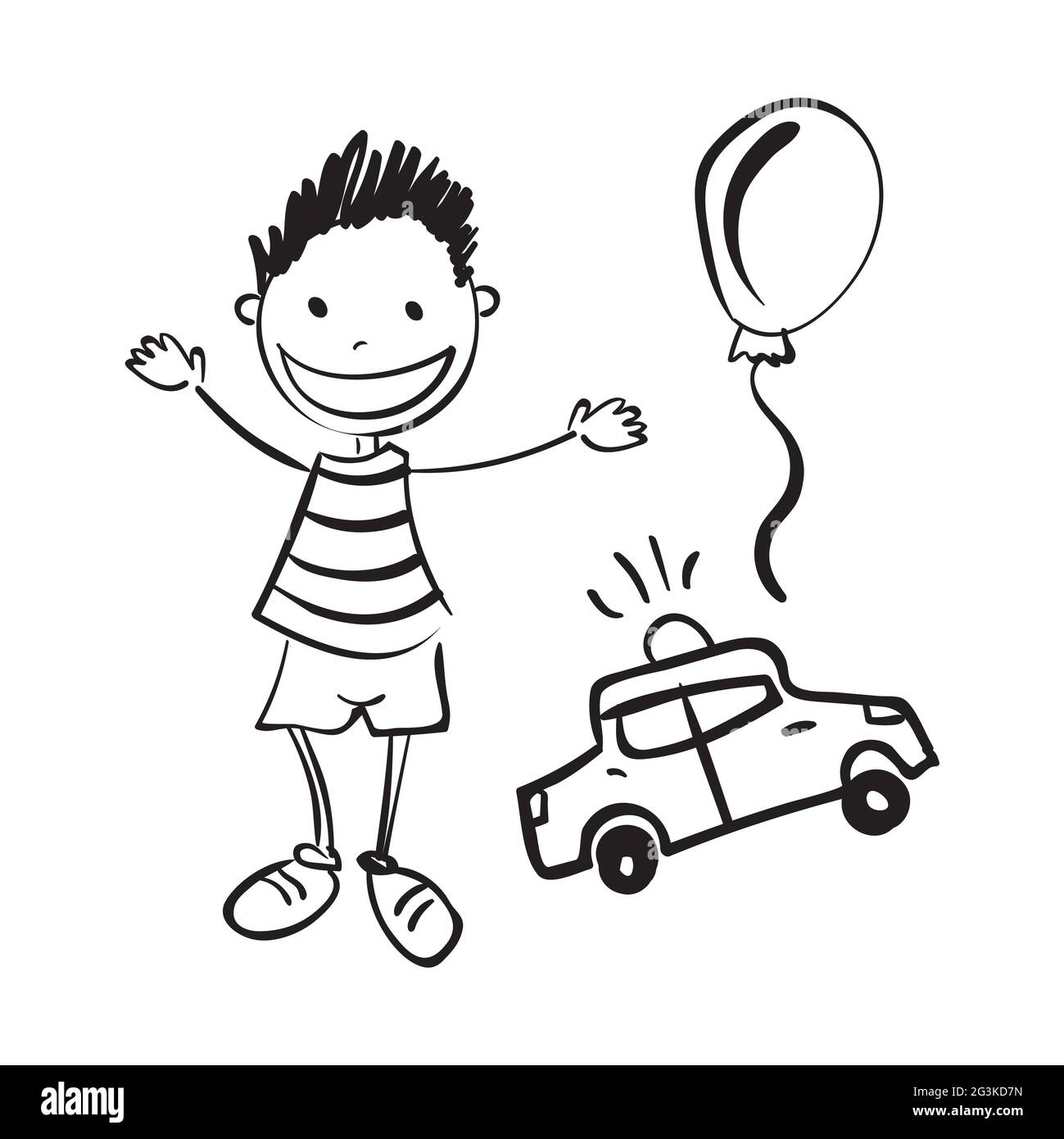 Illustration of hand drawn boy with toys Stock Photo - Alamy