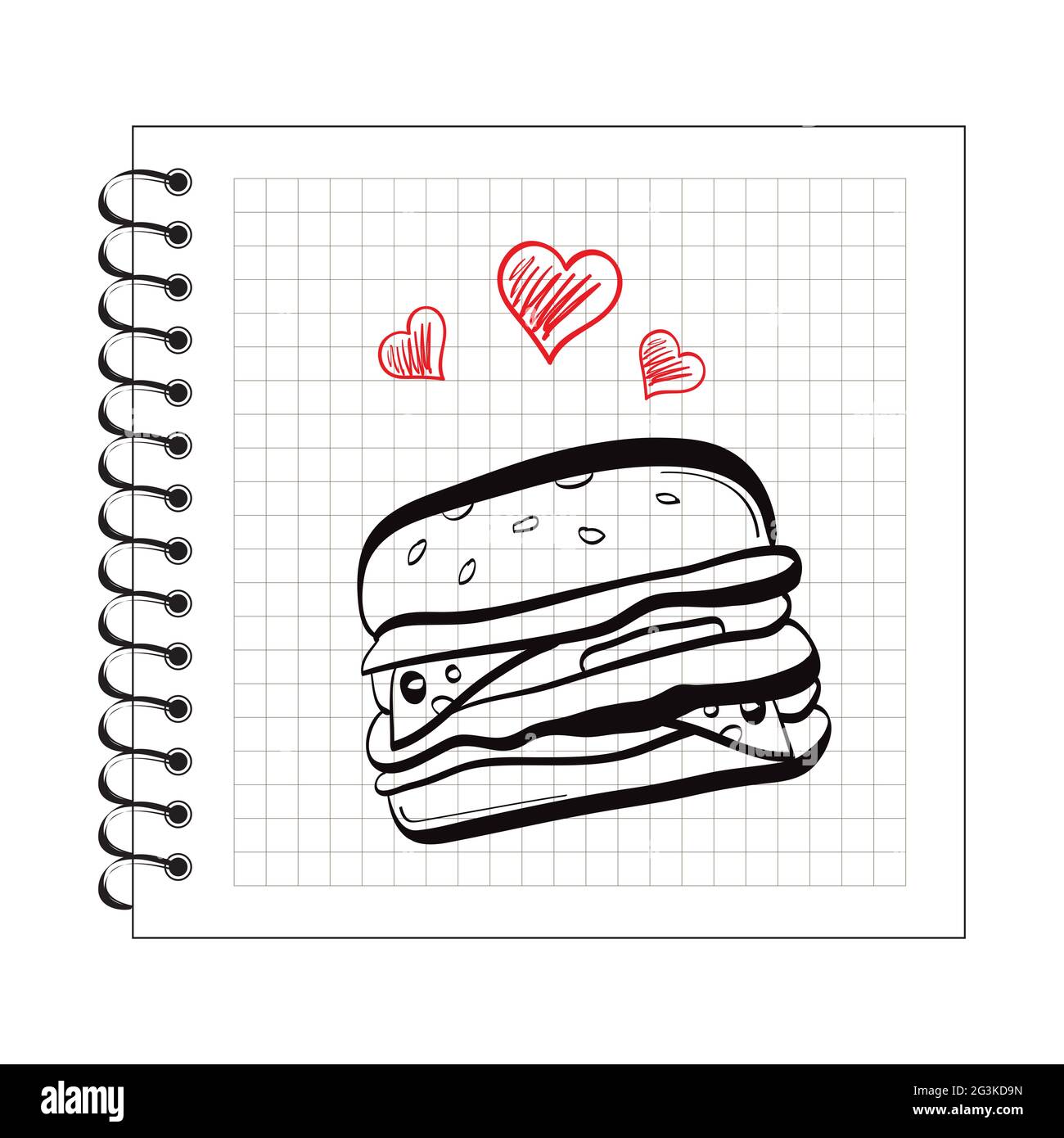 Illustration of doodle burger on notepad paper Stock Photo - Alamy