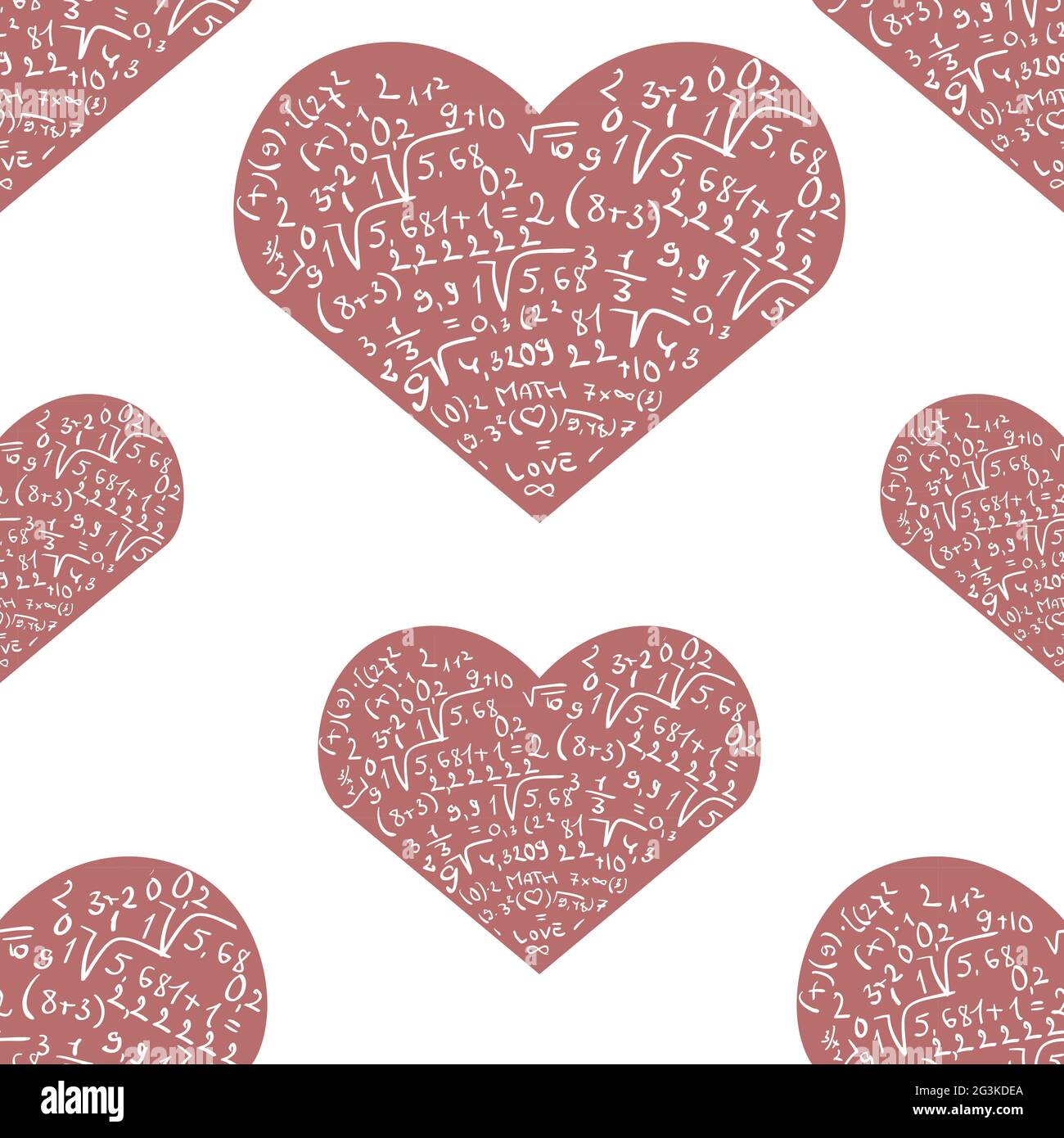 Seamless pattern with mathematics formula on pink heart shapes Stock ...