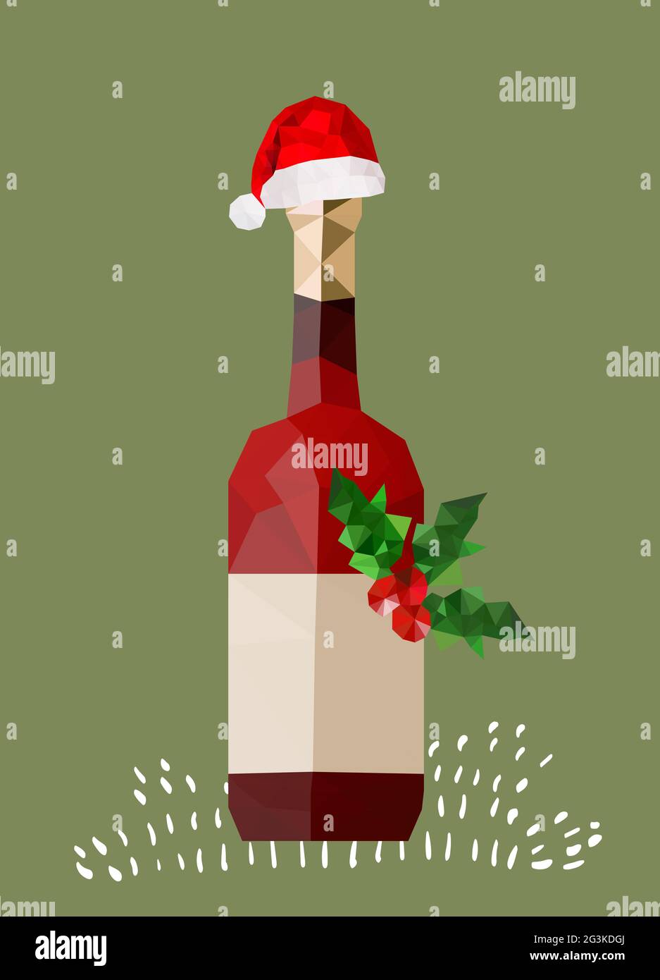 Illustration of origami wine bottle with christmas hat Stock Photo - Alamy