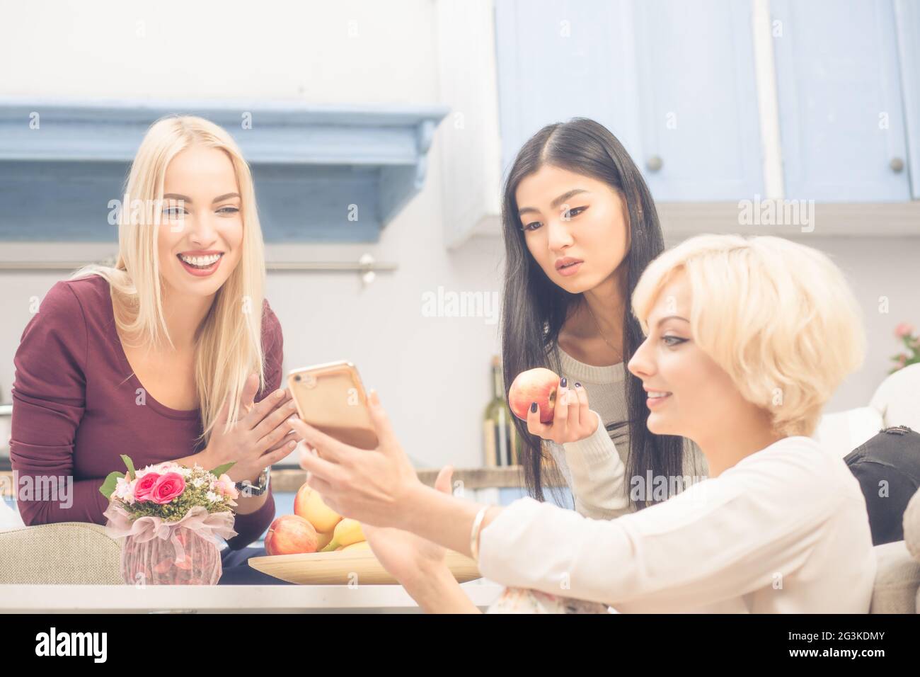 Friends girls having party at home Stock Photo - Alamy