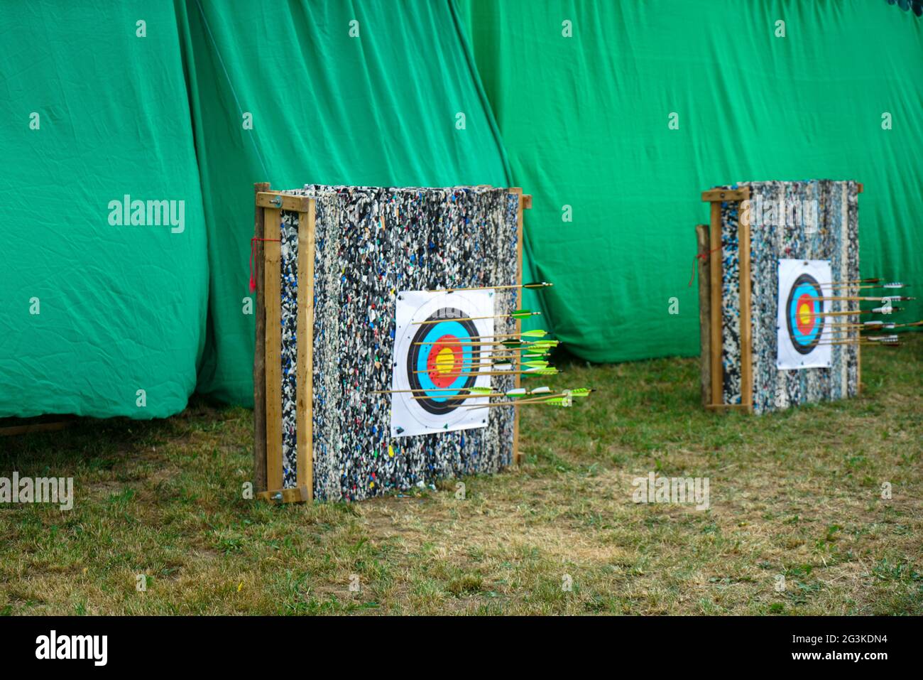 Closeup shot of archer shooting range with mesh boom catcher Stock ...