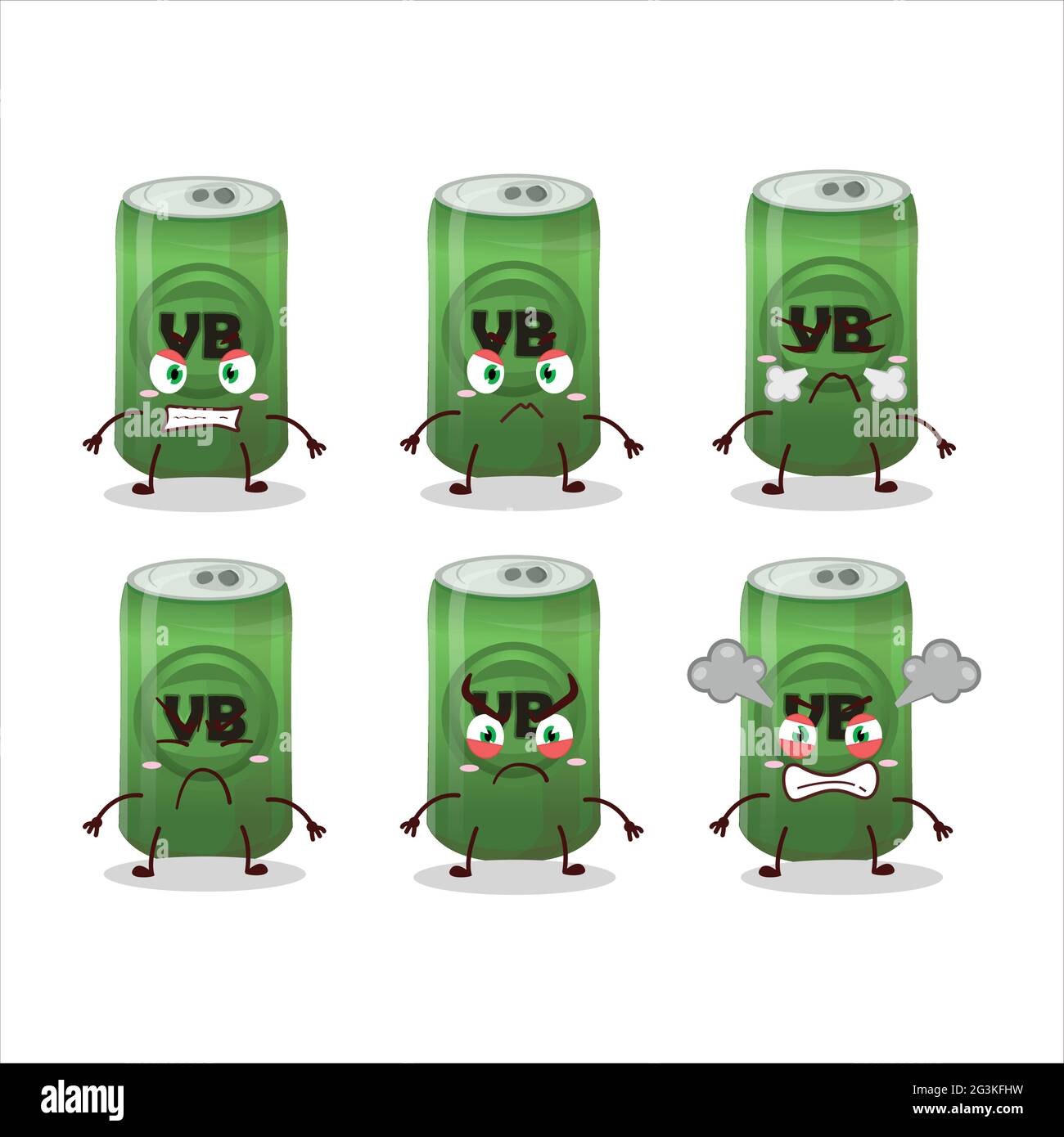 Beer can cartoon character with various angry expressions. Vector ...