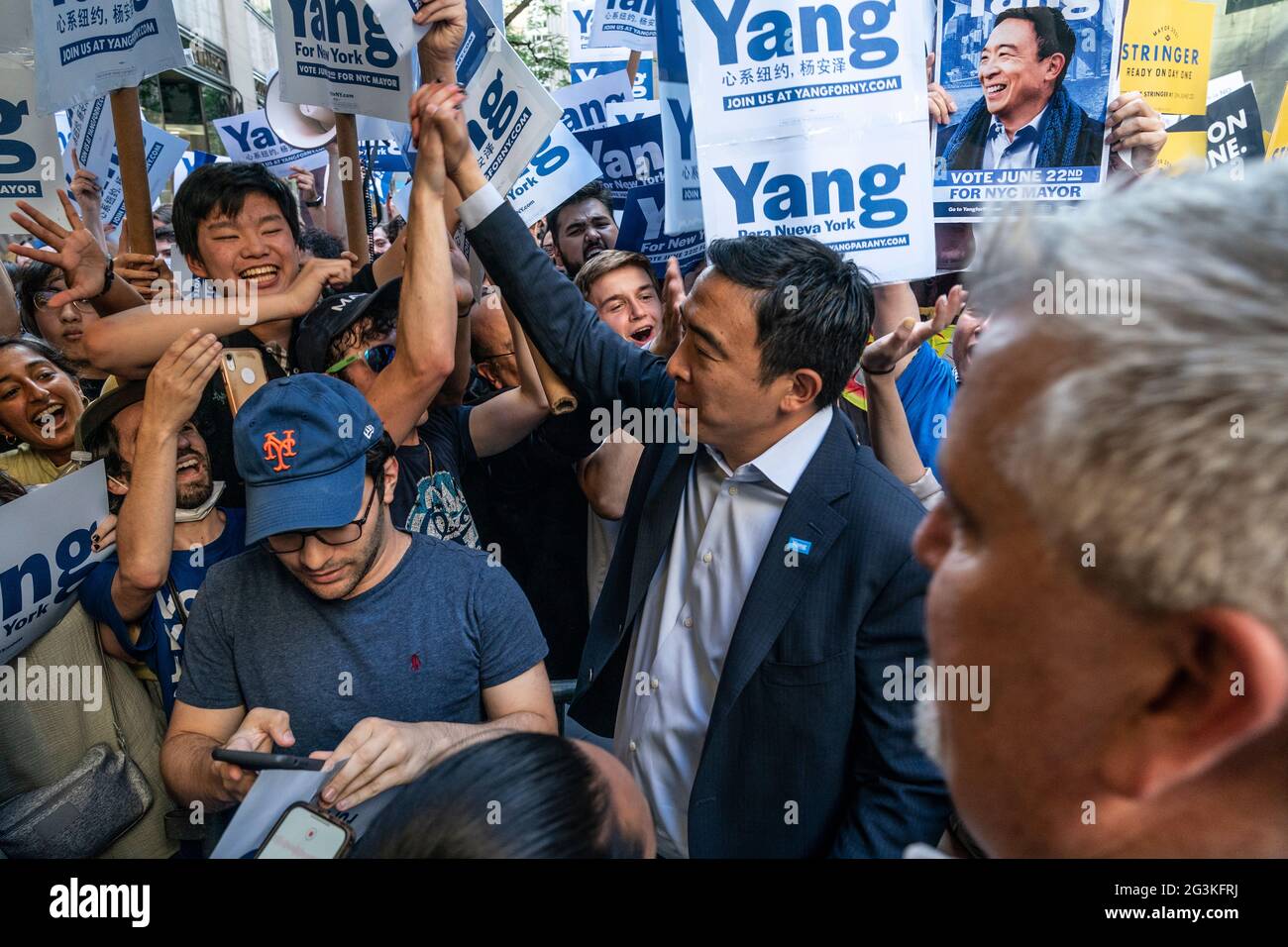 New York, NY - June 16, 2021: Mayoral candidate Andrew Yang arrives for ...