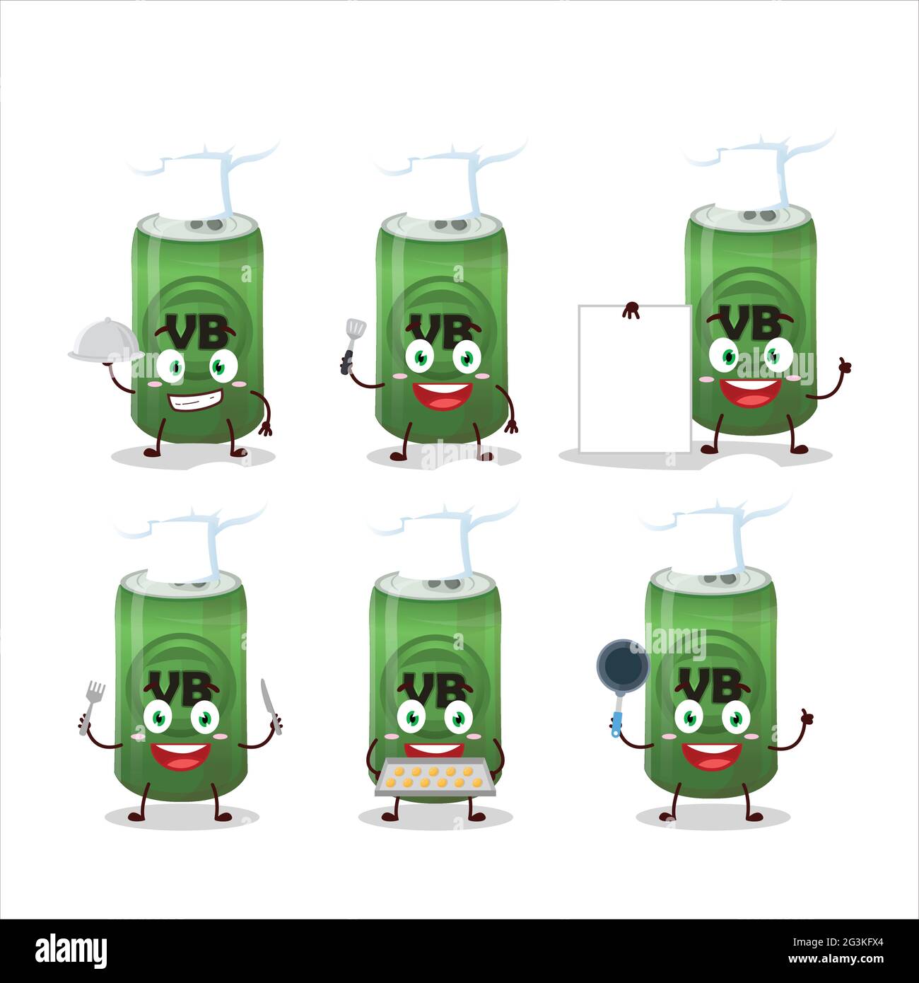 Cartoon character of beer cans with various chef emoticons. Vector ...