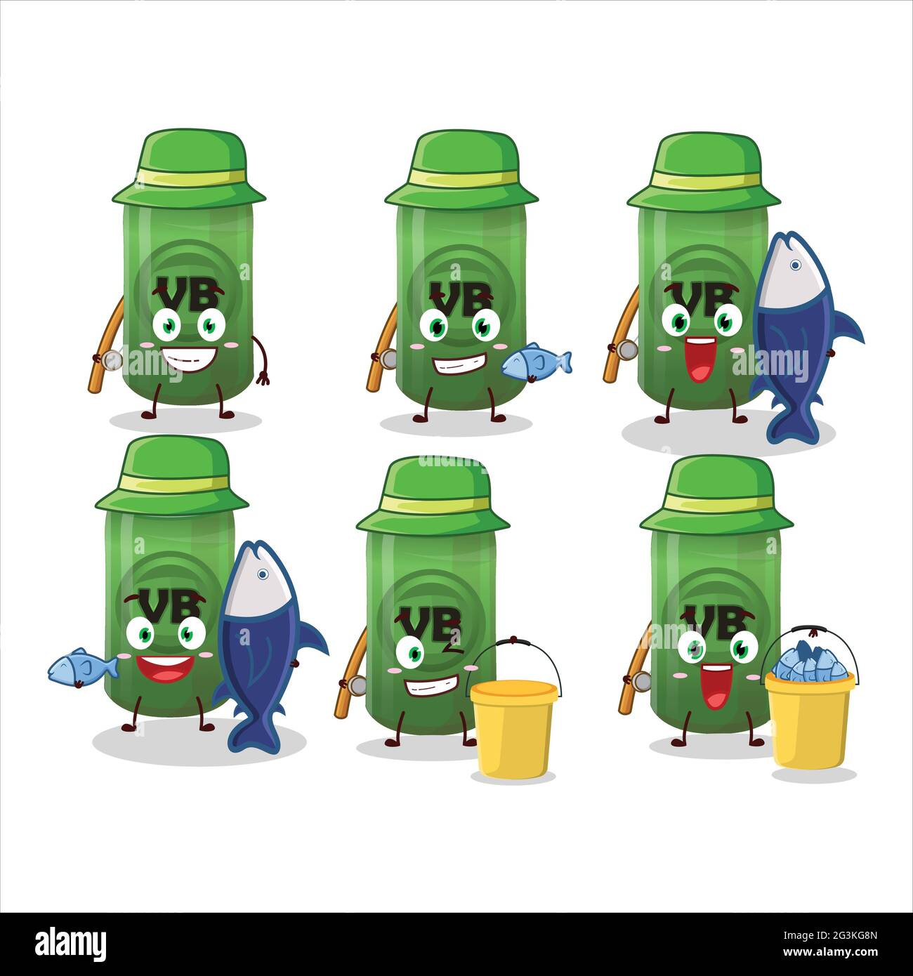 A fisherman beer cans cartoon picture catch a big fish. Vector ...