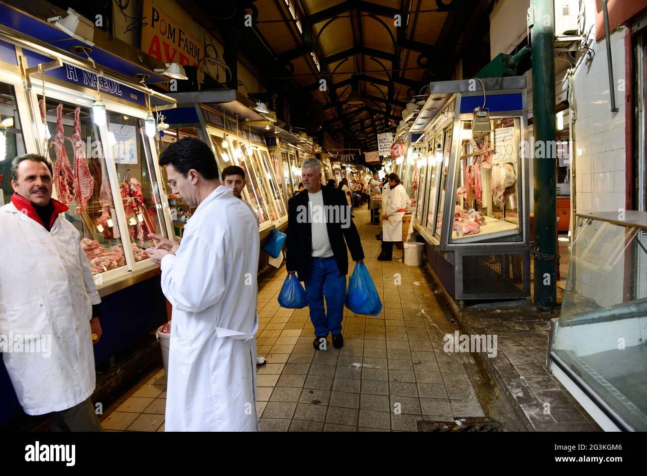 A butcher shop at the vibrant central Market in Athens, Greece Stock ...