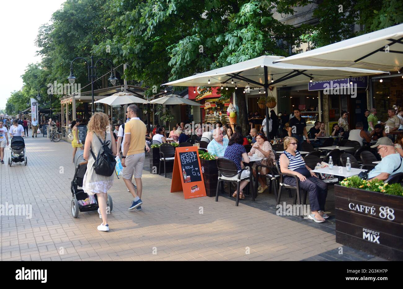 Vitosha Boulevard is a vibrant pedestrian street with many restaurants cafes and shops. Sofia ...