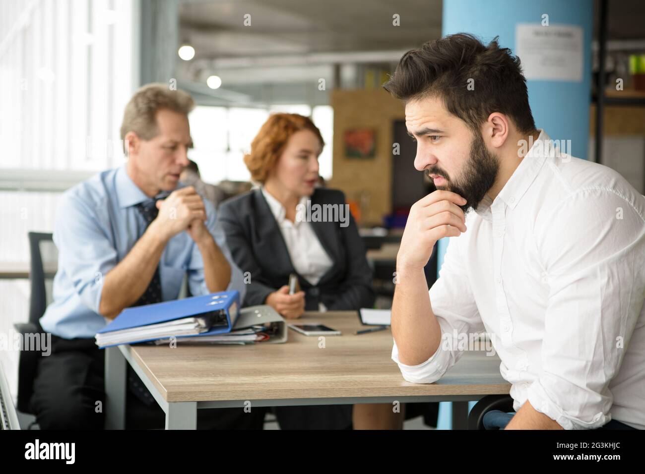 Young student failed interview in office Stock Photo - Alamy
