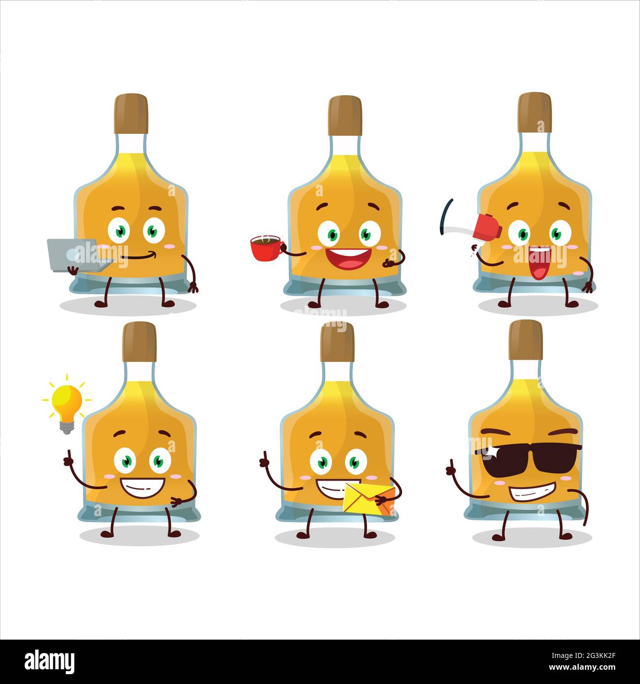 Vodka bottle cartoon character with various types of business emoticons ...