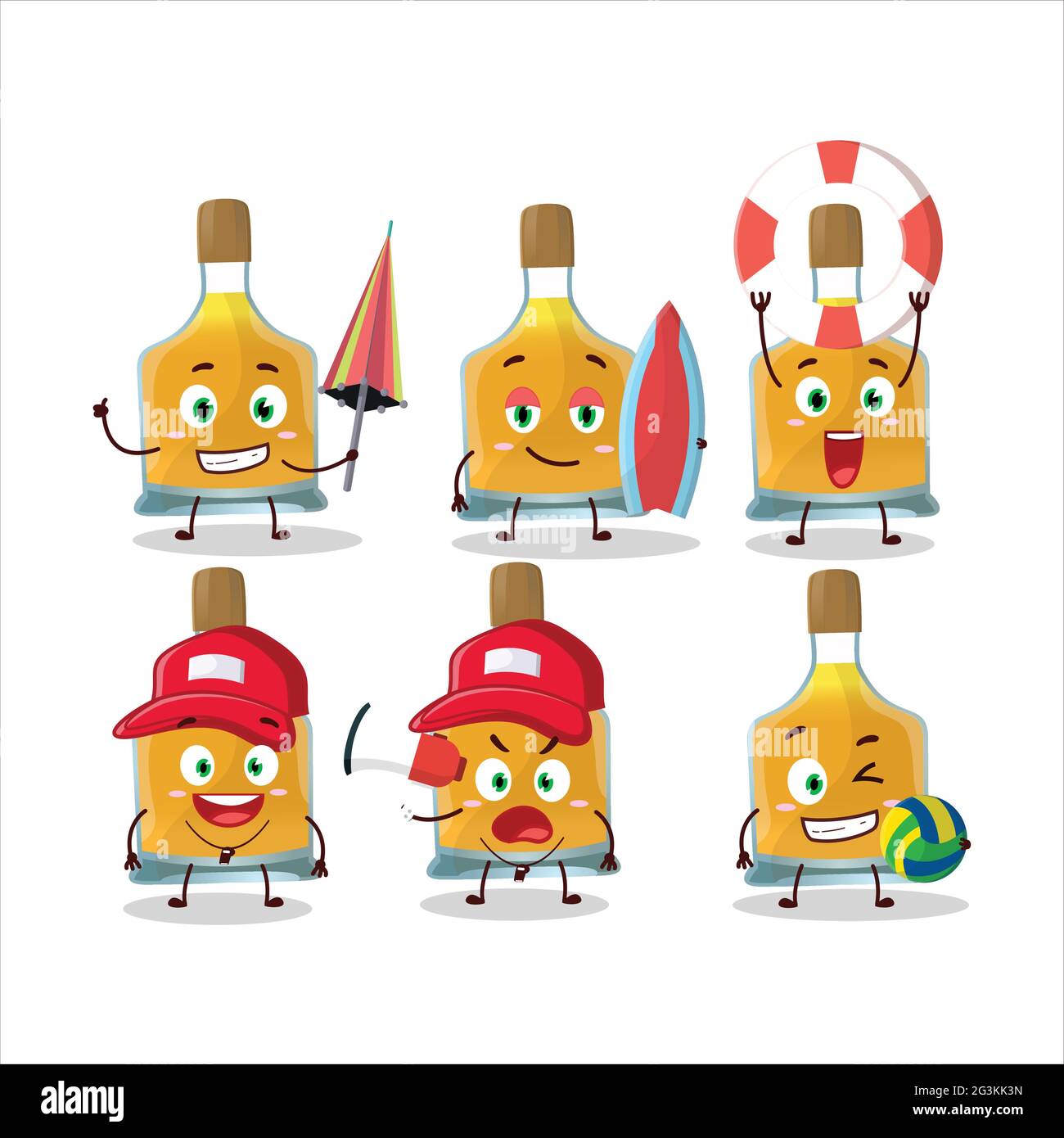 Happy Face vodka bottle cartoon character playing on a beach. Vector ...