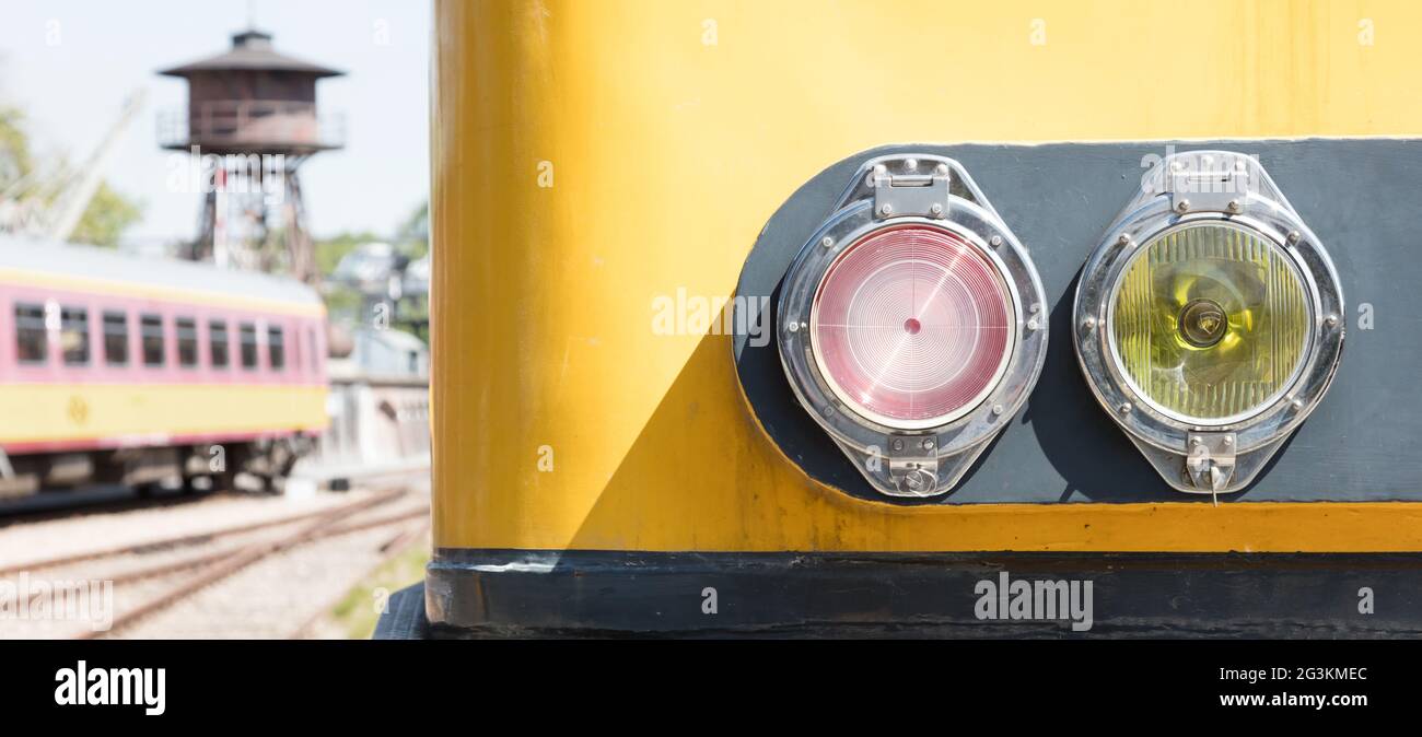 Closeup of a train headlight shining Stock Photo - Alamy