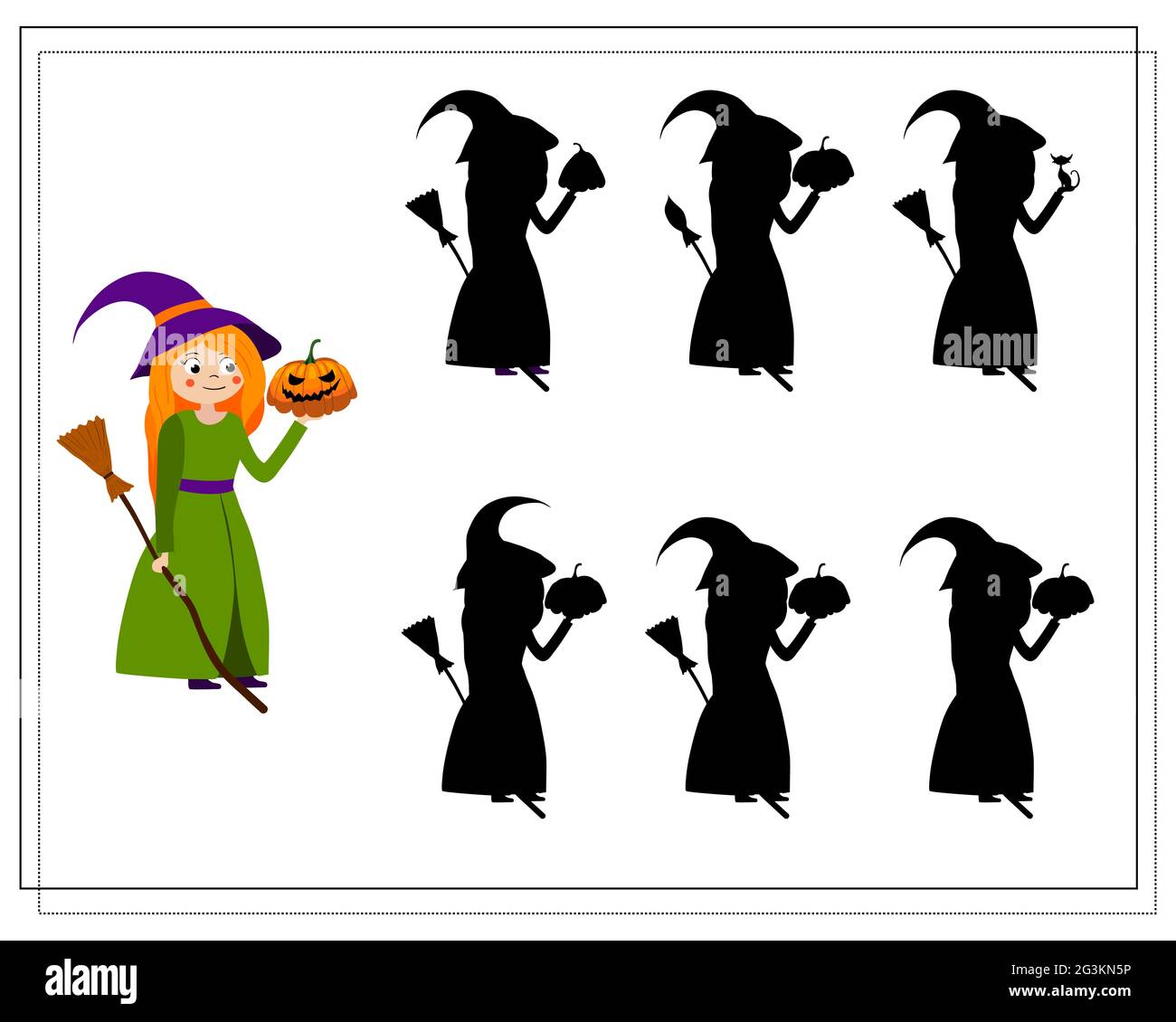 game for kids find the right shadow witch with a broom and pumpkin ...