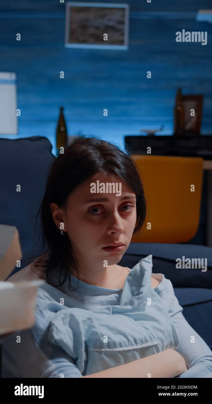 Sad hopeless alone woman looking at camera crying feeling desperate ...