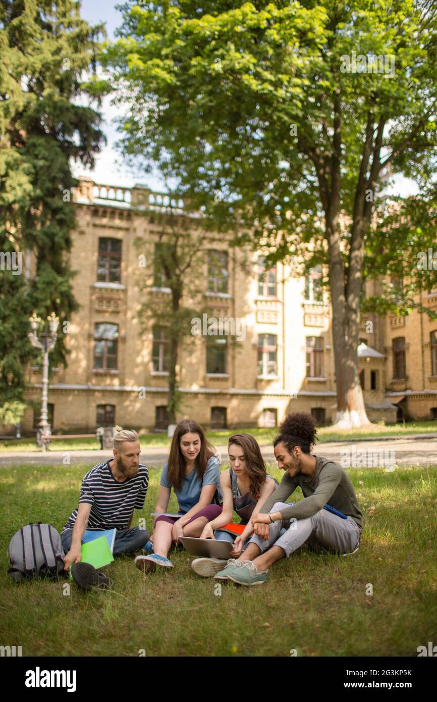 University campus students sitting on grass Stock Photo - Alamy