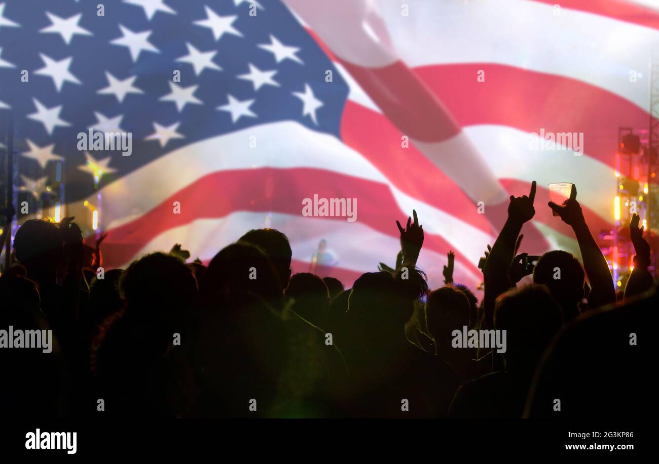 Crowd of people celebrating Independence Day. United States of America ...