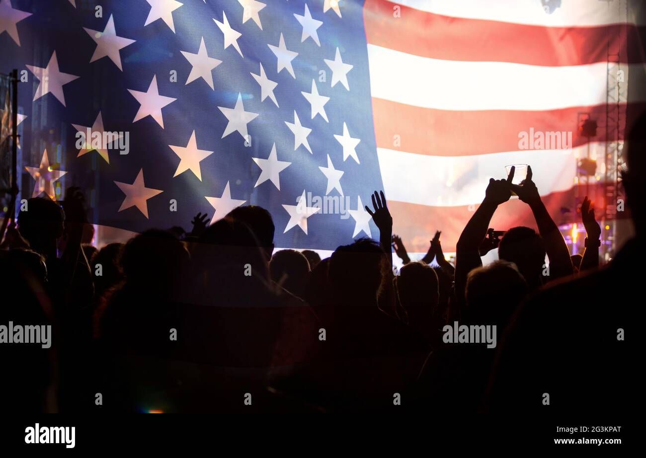 Crowd of people celebrating Independence Day. United States of America ...