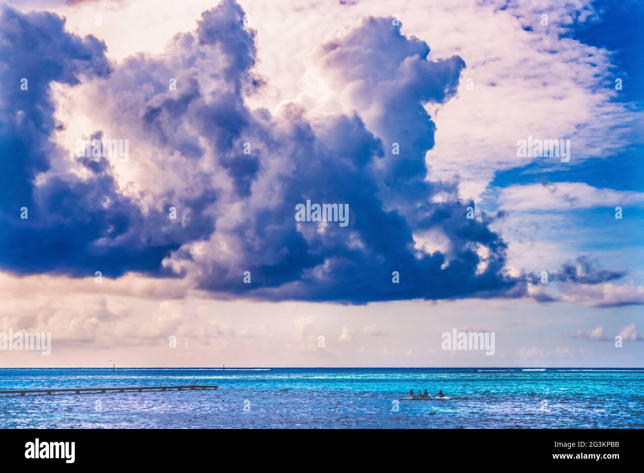 Colorful Large White Cloud Canoes Pier Blue Water Reef Moorea Tahiti ...