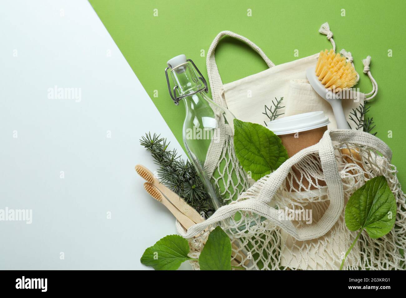 Eco friendly zero waste concept on two tone background Stock Photo - Alamy