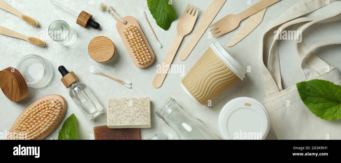 Eco friendly zero waste concept on white textured background Stock ...