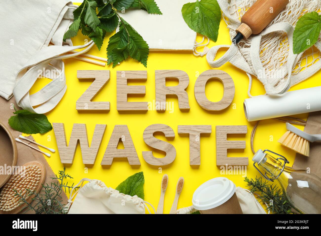 Eco friendly zero waste concept on yellow background Stock Photo - Alamy