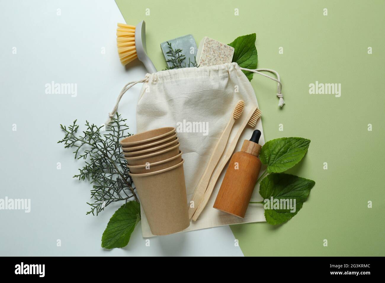 Eco friendly zero waste concept on two tone background Stock Photo - Alamy