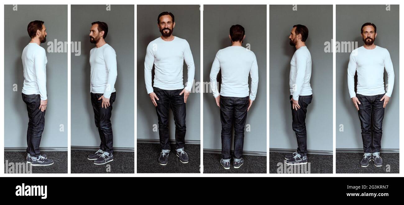 Collage of images of mid aged actor in full length Stock Photo - Alamy