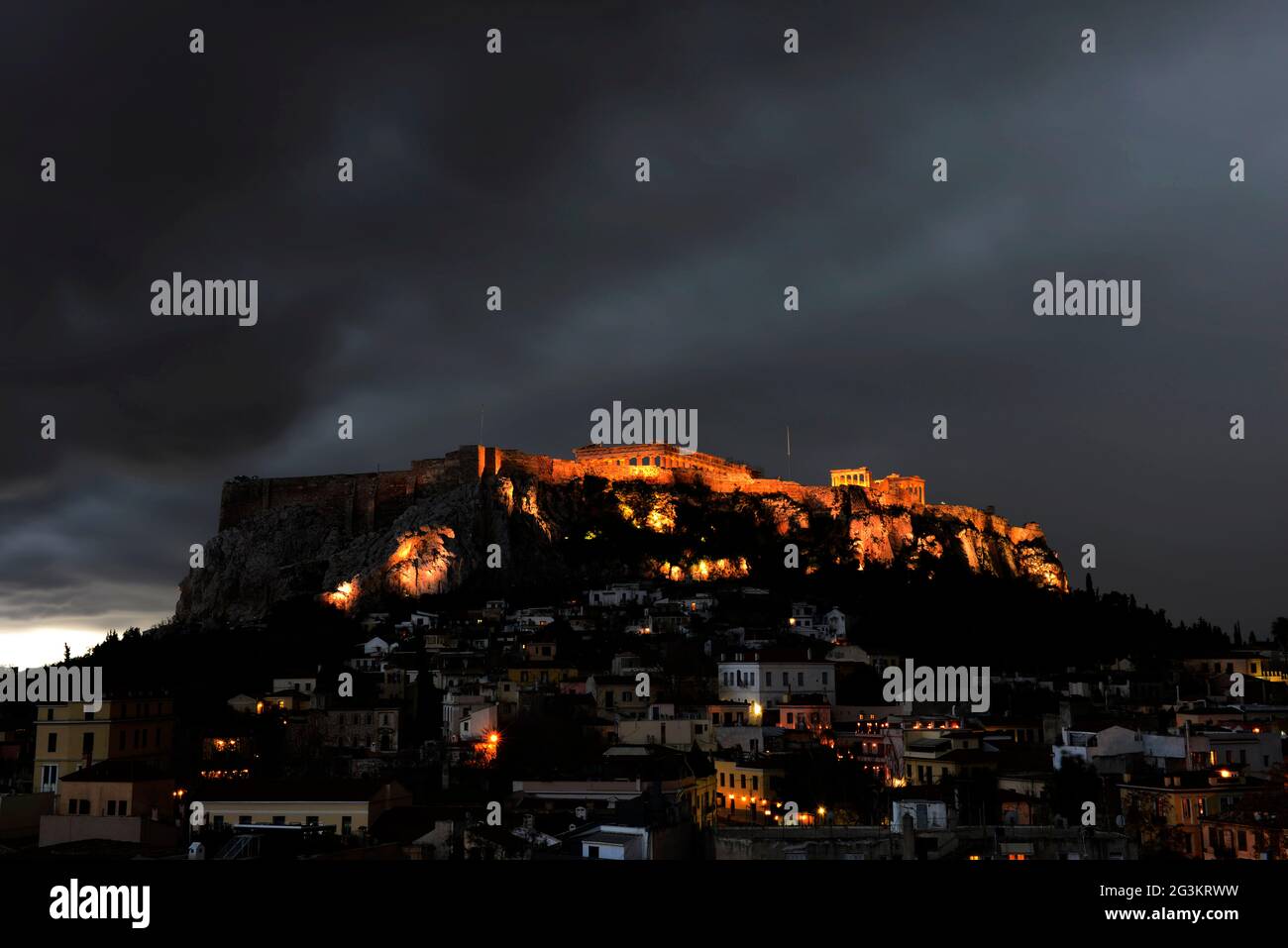The Acropolis and the old town ( Plaka ) of Athens after sunset Stock ...
