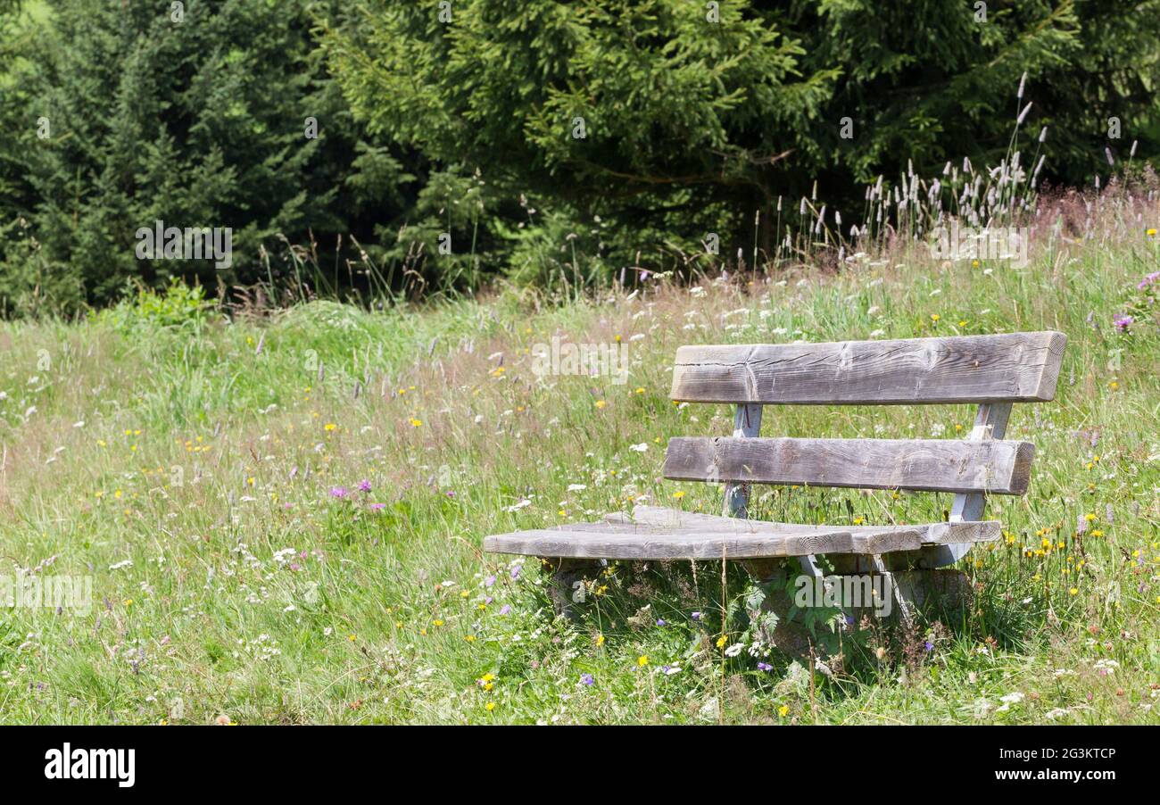 Simple bench in the Alps Stock Photo - Alamy