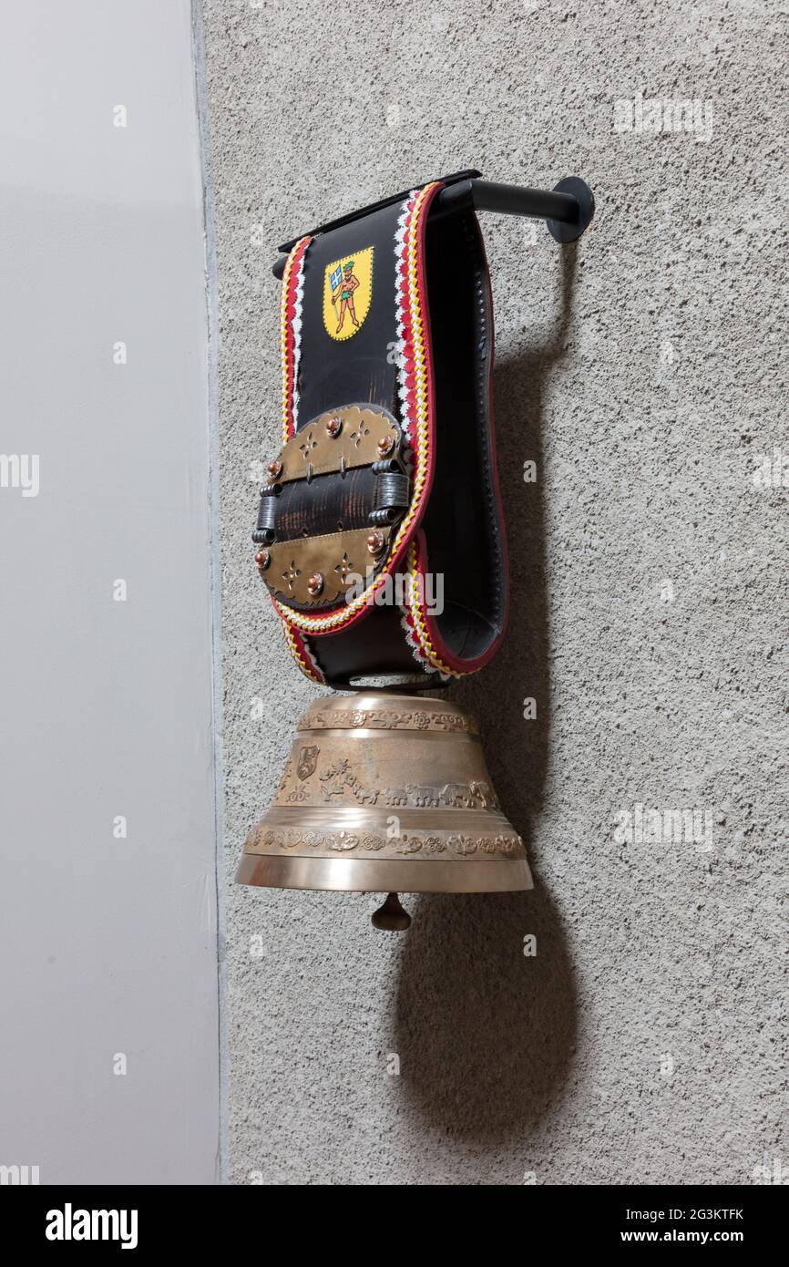Traditional large cow bell from the Swiss alps Stock Photo - Alamy