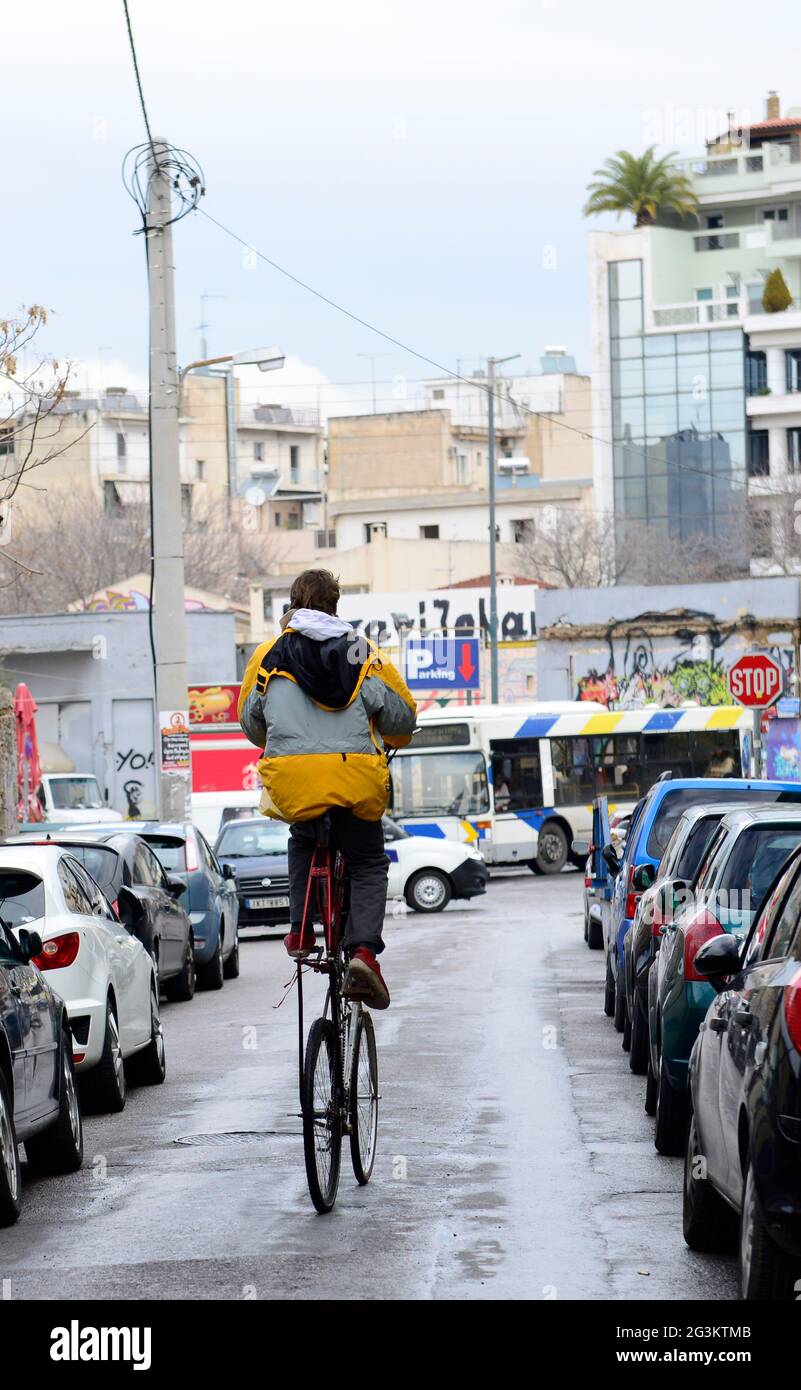 Riding a tall bicycle in Athens, Greece Stock Photo - Alamy