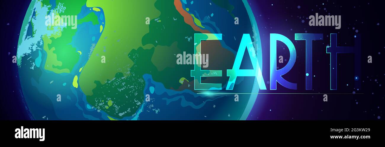 Earth cartoon banner, planet in Universe digital concept with glowing ...
