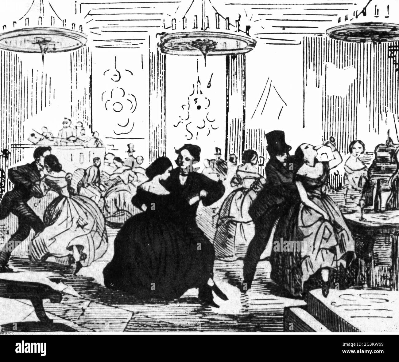 festivities, ball, dance in a Berlin ballroom, print after wood ...
